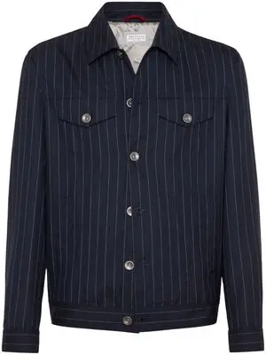 Brunello Cucinelli Striped Virgin-wool Jacket - Blue