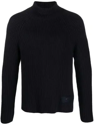 AMI Paris Logo-patch Ribbed-knit Jumper - Blue