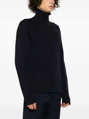 AMI Paris Logo-patch Ribbed-knit Jumper - Blue