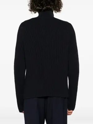 AMI Paris Logo-patch Ribbed-knit Jumper - Blue