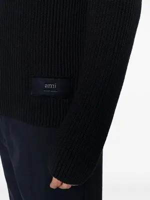 AMI Paris Logo-patch Ribbed-knit Jumper - Blue