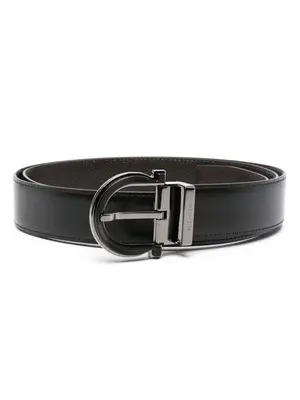 FERRAGAMO Gancini Reversible Leather Belt - Black