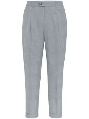 Brunello Cucinelli Straight-leg Prince Of Wales Check Trousers - Black