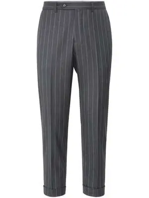 Brunello Cucinelli Striped Virgin Wool Trousers - Grey