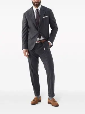 Brunello Cucinelli Striped Virgin Wool Trousers - Grey