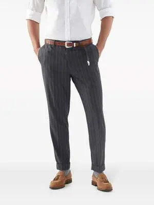 Brunello Cucinelli Striped Virgin Wool Trousers - Grey