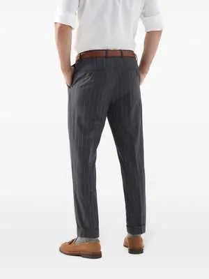Brunello Cucinelli Striped Virgin Wool Trousers - Grey