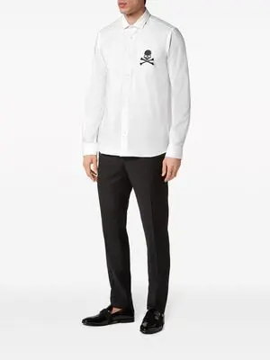 Philipp Plein Skull&bones Long-sleeve Cotton Shirt - White