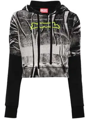 DIESEL® Diesel Cropped Hoodie With Marbled Print And Flocked Logo Black