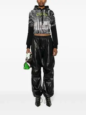 DIESEL® Cropped Hoodie With Marbled Print And Flocked Logo - Black
