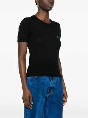 VIVIENNE WESTWOOD Orb-embroidered Knitted Top - Black