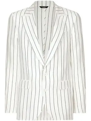 Dolce & Gabbana Striped Linen Blazer - White