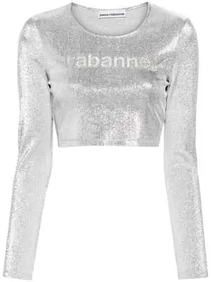 Rabanne Gem-logo Cropped T-shirt - Silver