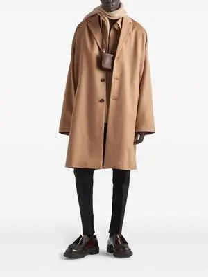 Prada Camel-hair Coat With Triangle Logo