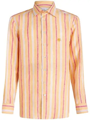 Etro Pegaso-embroidered Striped Shirt - Orange