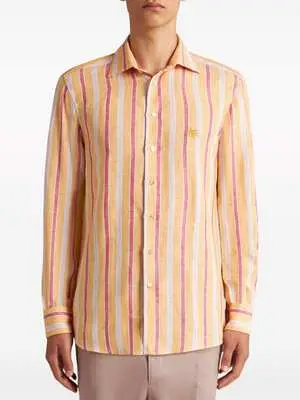 Etro Pegaso-embroidered Striped Shirt - Orange