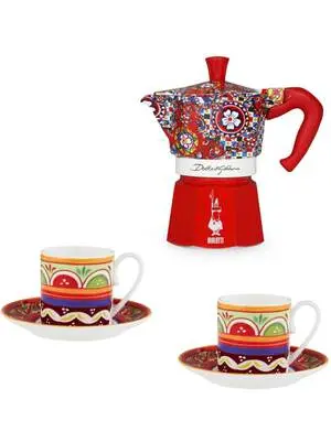 Dolce & Gabbana X Bialetti Moka Express Coffee Maker And Espresso Cups - Red