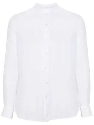 120% Lino Band-collar Linen Shirt - White