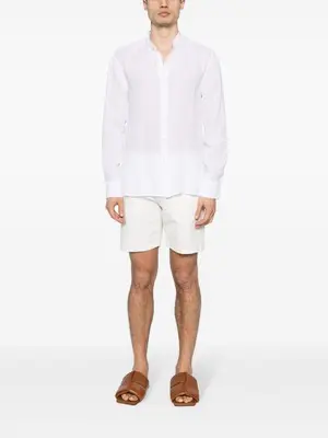 120% Lino Band-collar Linen Shirt - White