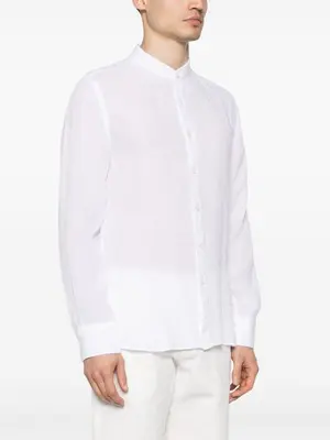 120% Lino Band-collar Linen Shirt - White