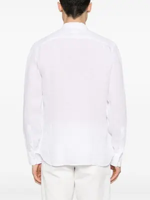 120% Lino Band-collar Linen Shirt - White