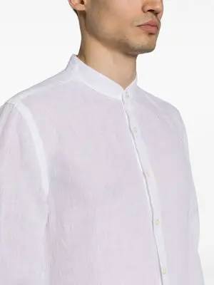 120% Lino Band-collar Linen Shirt - White