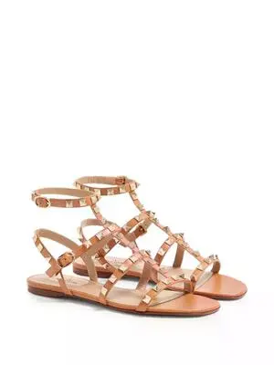 Valentino Garavani Rockstud Flat Calfskin Sandals - Brown