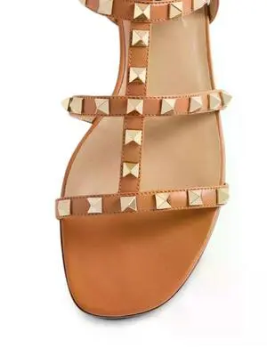 Valentino Garavani Rockstud Flat Calfskin Sandals - Brown