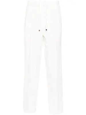 Brunello Cucinelli Cotton Gabardine Pressed Crease Loose-fit Trousers - White