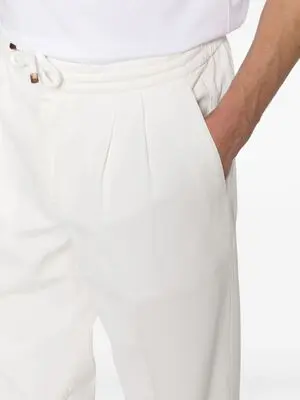 Brunello Cucinelli Cotton Gabardine Pressed Crease Loose-fit Trousers - White