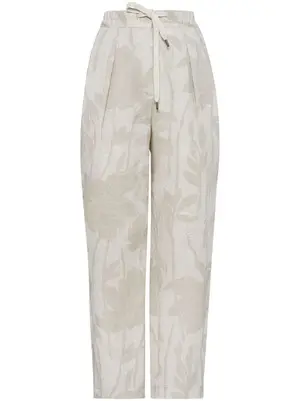 Brunello Cucinelli Floral-jacquard Linen Trousers