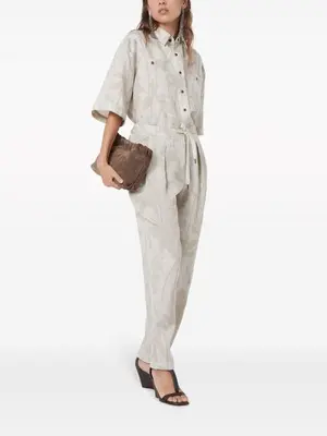 Brunello Cucinelli Floral-jacquard Linen Trousers