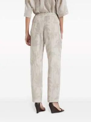 Brunello Cucinelli Floral-jacquard Linen Trousers