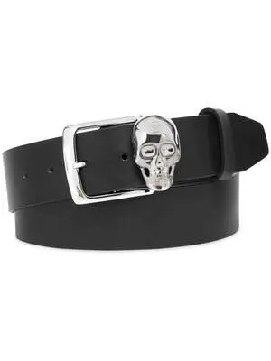 Philipp Plein Skull Buckle Leather Belt - Black