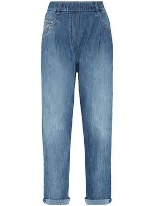 Brunello Cucinelli Elasticated Waistband Tapered Jeans - Blue