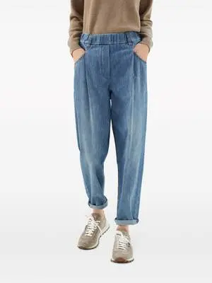 Brunello Cucinelli Elasticated Waistband Tapered Jeans - Blue