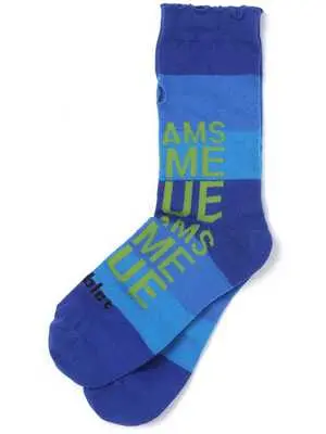DOUBLET Slogan-print Striped Socks - Blue