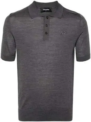 Dsquared2 Logo-embroidered Fine-knit Polo Shirt - Grey
