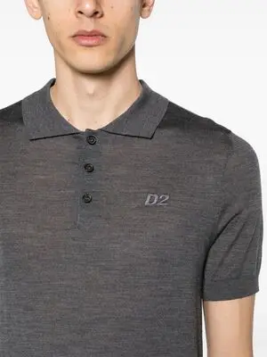 Dsquared2 Logo-embroidered Fine-knit Polo Shirt - Grey