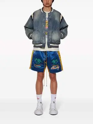 Rhude Lightening Denim Bomber Jacket - Blue