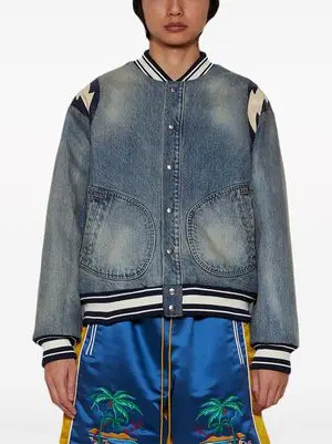 Rhude Lightening Denim Bomber Jacket - Blue