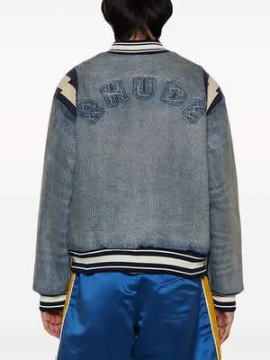 Rhude Lightening Denim Bomber Jacket - Blue