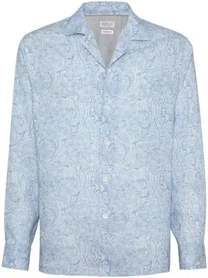 Brunello Cucinelli Paisley-print Linen Shirt - Blue
