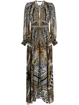 Camilla Graphic-print Silk V-neck Dress