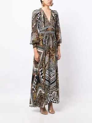 Camilla Graphic-print Silk V-neck Dress