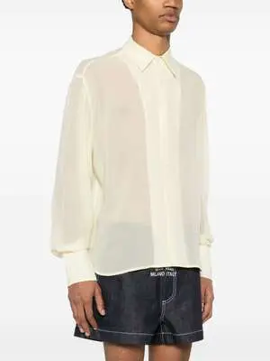 Gcds Logo-embroidered Georgette Shirt - Yellow