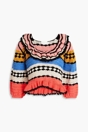 Zimmermann Ruffled Crocheted Cotton Sweater