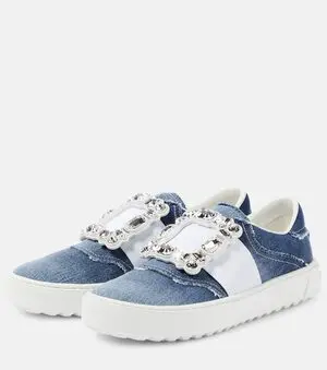 ROGER VIVIER Very Vivier Fringed Denim Sneakers