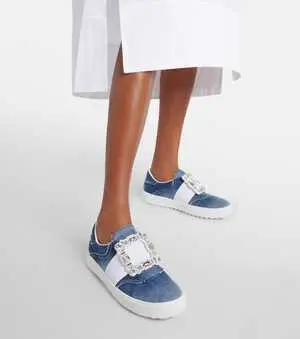 ROGER VIVIER Very Vivier Fringed Denim Sneakers