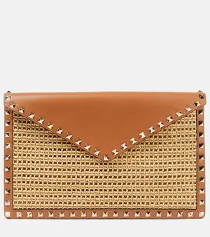 VALENTINO Valentino Garavani Rockstud Large Raffia Clutch